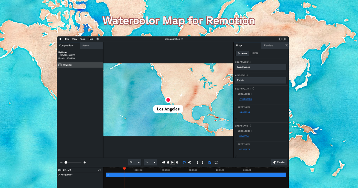 Watercolor Map | Remotion Pro